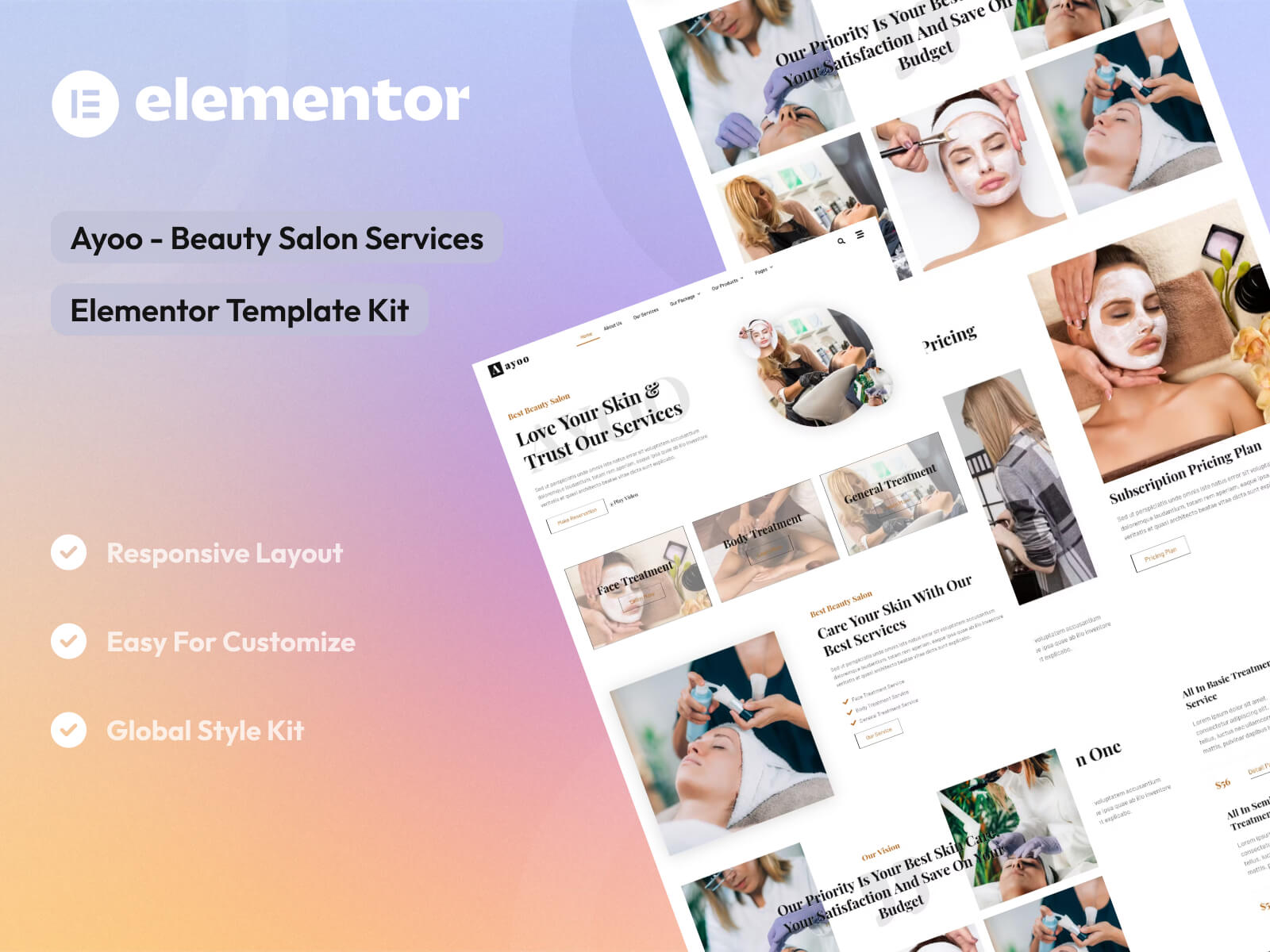 Ayoo - Beauty Salon Services Elementor Template Kits - Wirastudio Creative